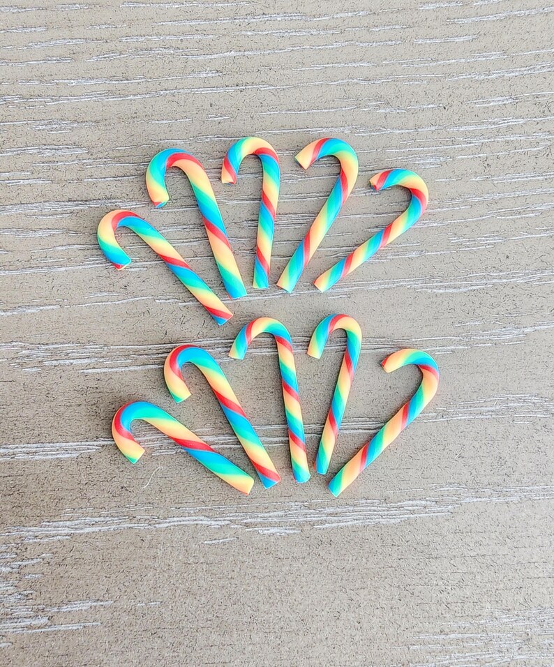 10 Miniature Polymer Clay Rainbow Candy Canes - Etsy