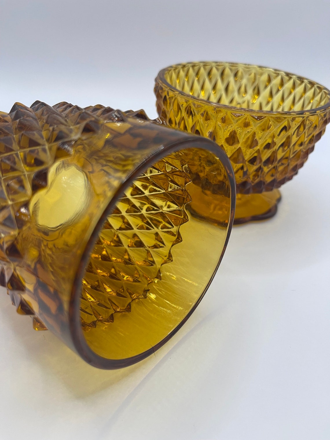 Indiana Glass Amber Diamond Point Fairy Candle Holder - Etsy