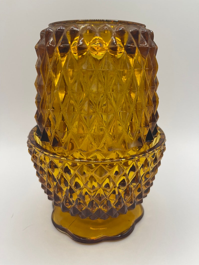 Indiana Glass Amber Diamond Point Fairy Candle Holder - Etsy