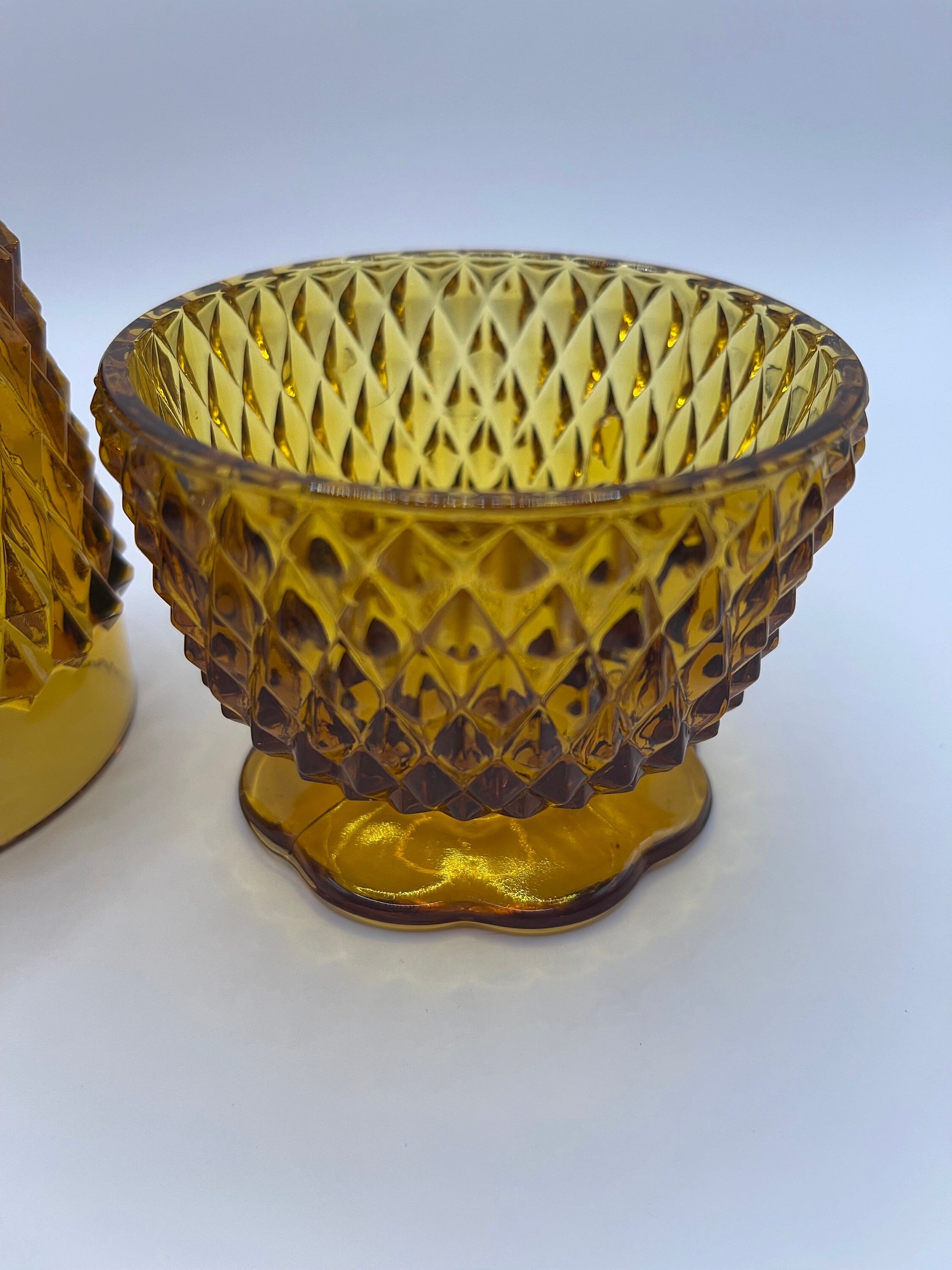 Indiana Glass Amber Diamond Point Fairy Candle Holder - Etsy