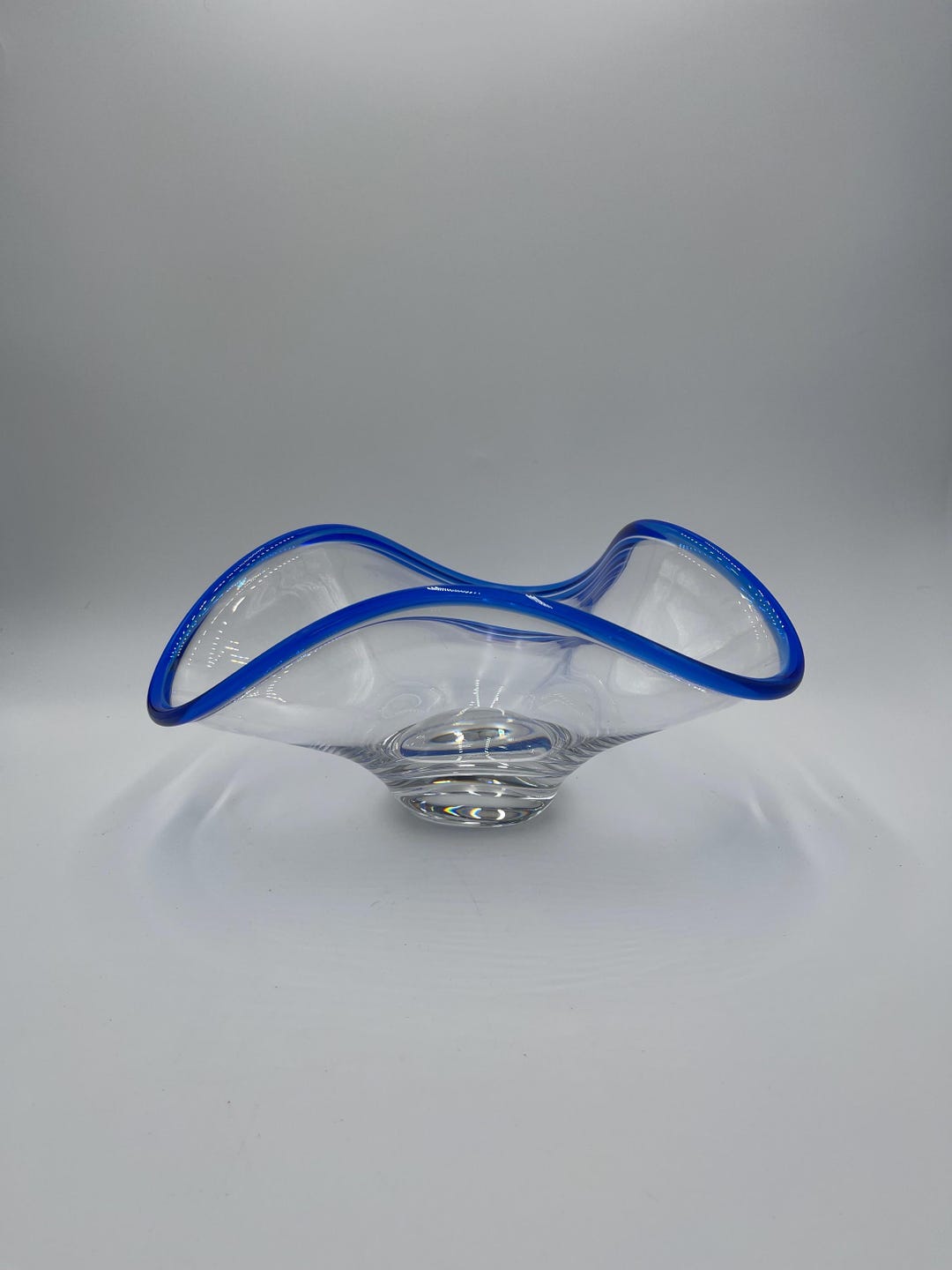 MCM Glass Centerpiece Blue Rimmed Rosenthal Bowl - Etsy