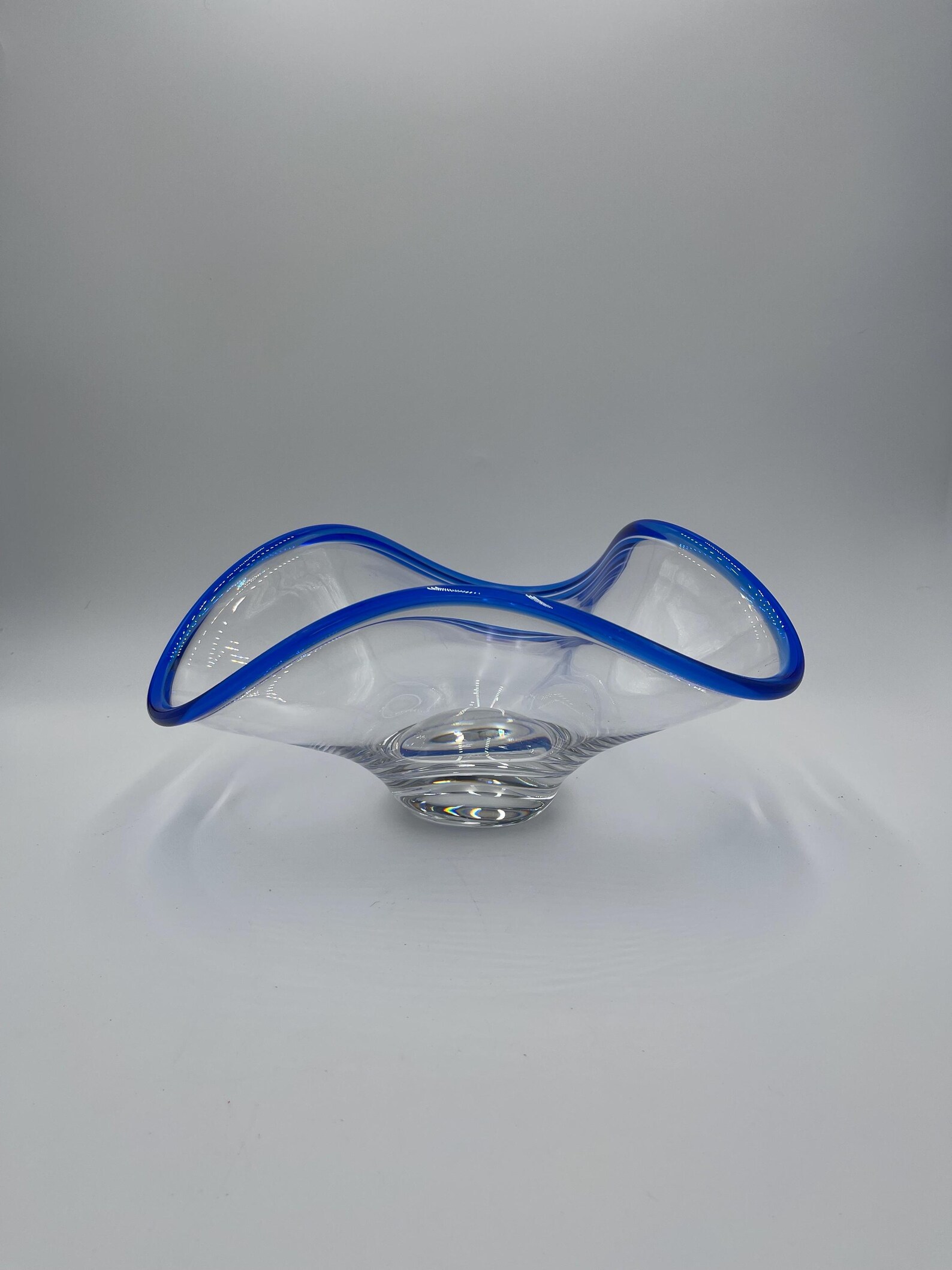 MCM Glass Centerpiece Blue Rimmed Rosenthal Bowl - Etsy