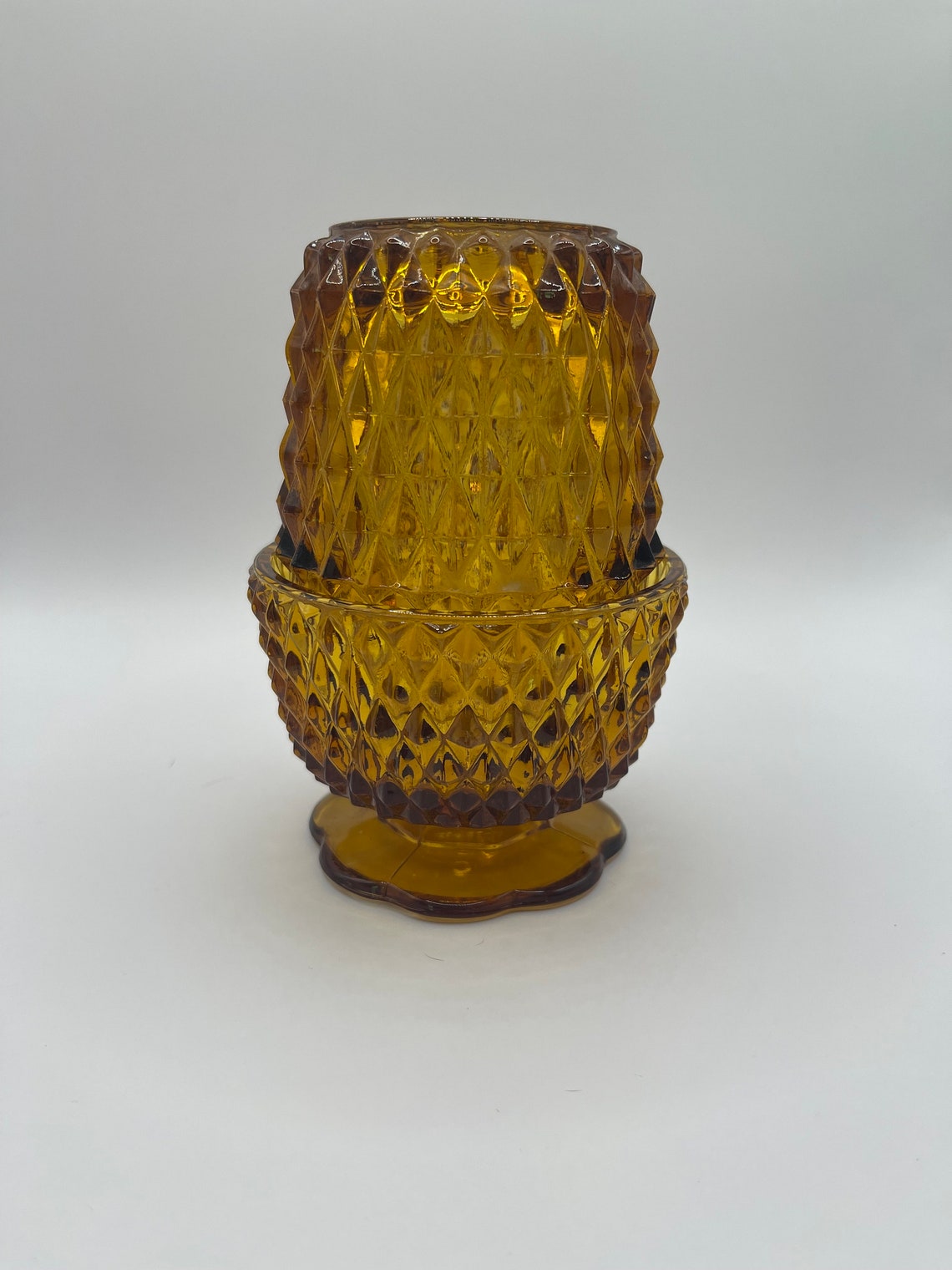 Indiana Glass Amber Diamond Point Fairy Candle Holder - Etsy