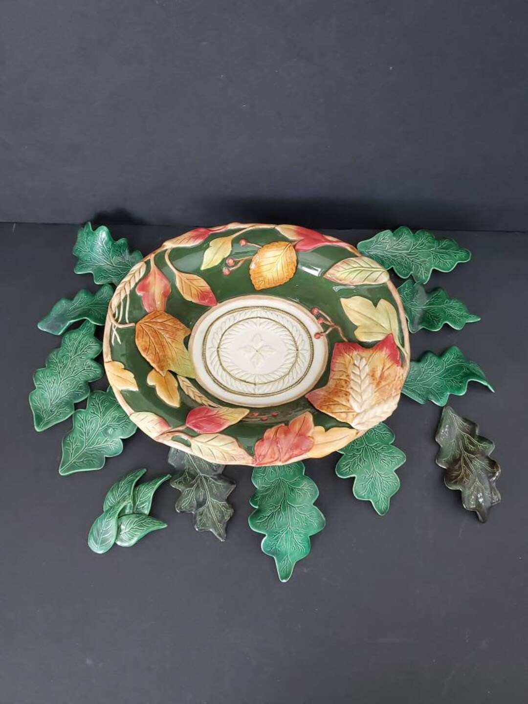 Fitz and Floyd Huntington Autumn Leaves Serving Bowl and Decor Set - Etsy