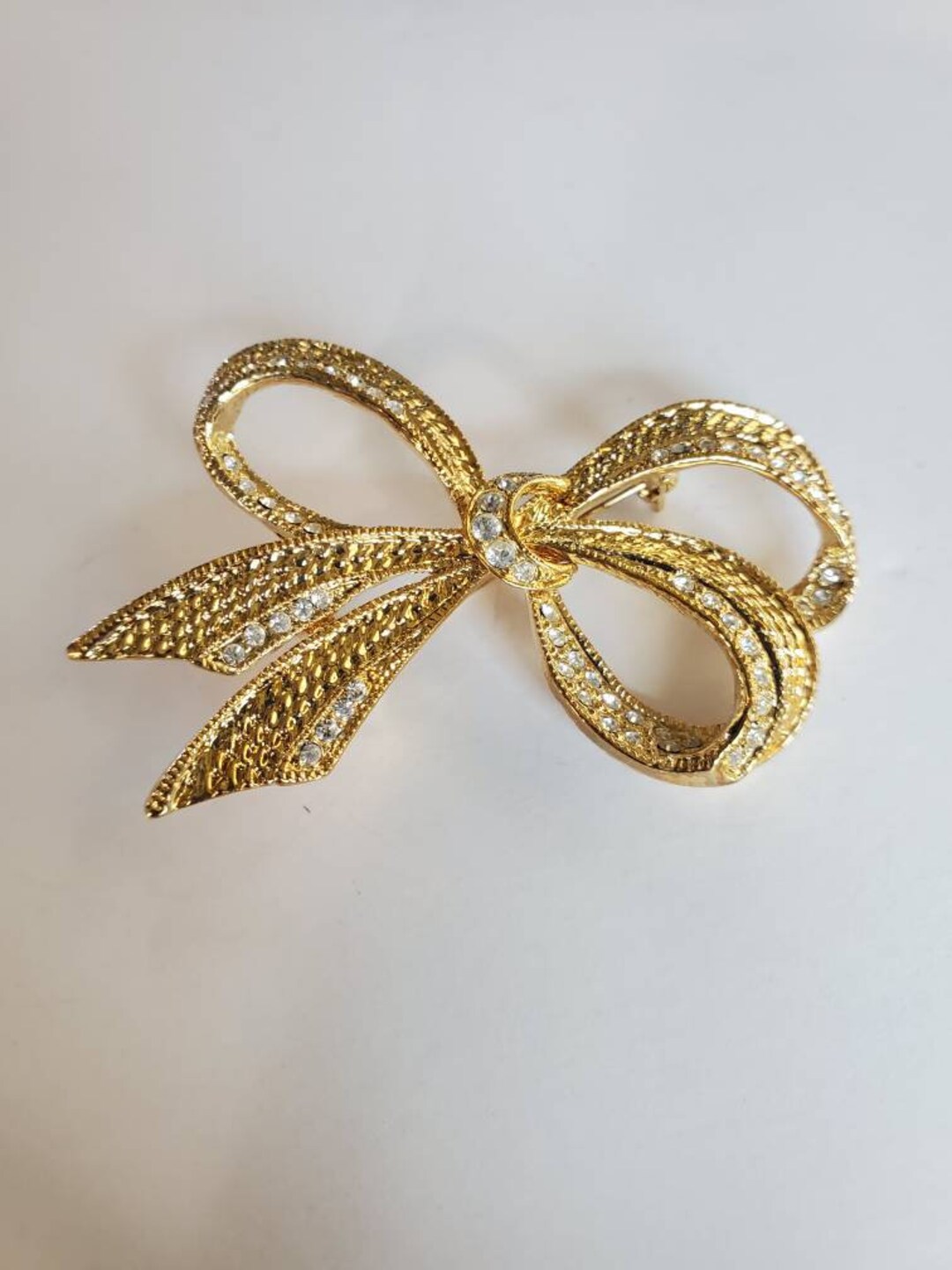 Roman Rhinestone and Gold Color Bow Pin/broach - Etsy
