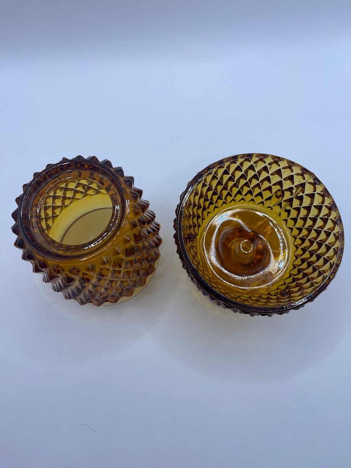 Indiana Glass Amber Diamond Point Fairy Candle Holder - Etsy