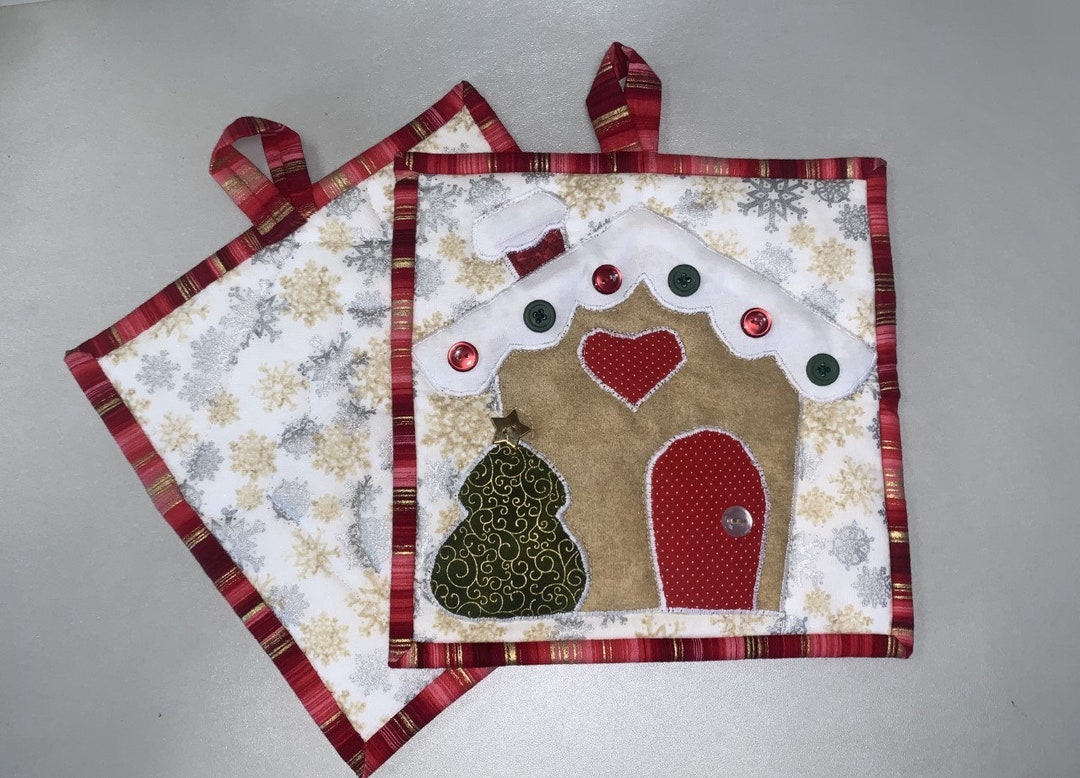 Gingerbread House Applique Pot Holders Set of 2 - Etsy