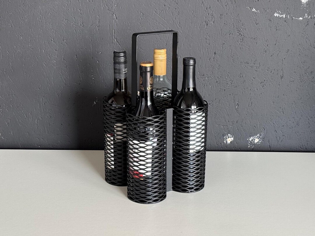 Metal Wine Basket – Modern Aesthetic Wine Holder, Holds 4 Bottles ...