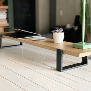 Desk Shelf for Monitor Stand, Home Office Laptop Setup, Wooden ...