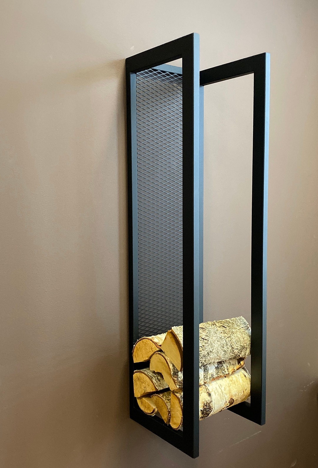 Wall Log Holder With Mesh Back for Wall Protection– Steel Firewood ...