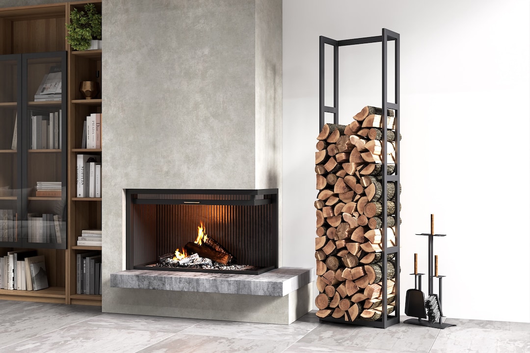 EXTRA LARGE MODERN Steel Firewood Rack, Steel Firewood Holder, Log ...