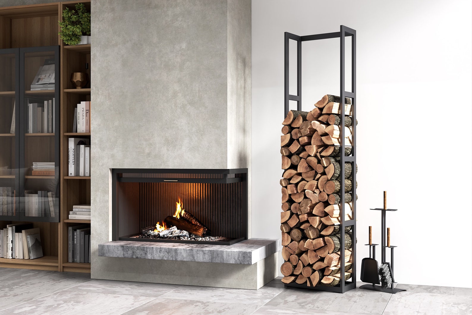 EXTRA LARGE MODERN Steel Firewood Rack, Steel Firewood Holder, Log ...