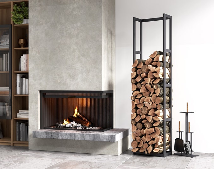 Indoor Fireplace Wood Holder, Wood Storage Holder for Fireplace, Indoor ...