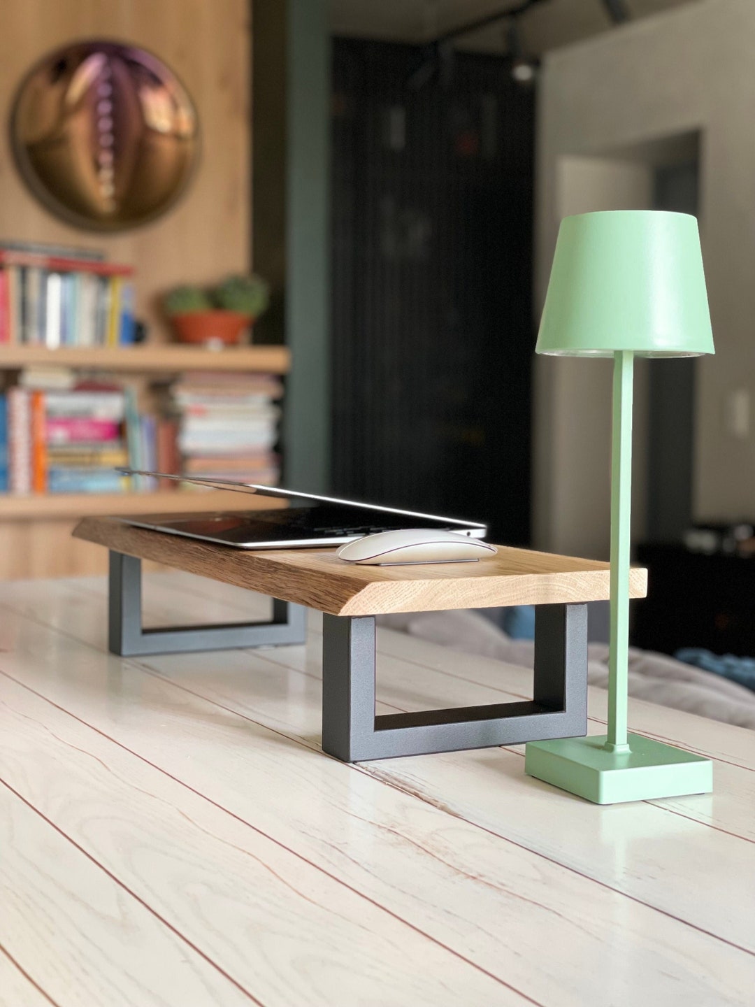 Modern Desk Riser, Steel Monitor Stand With Solid Oak Wood Top ...
