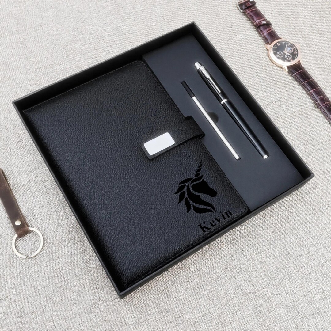 Custom Engraved Journal and Pen Set, Engraved Leather Journal, Initial ...