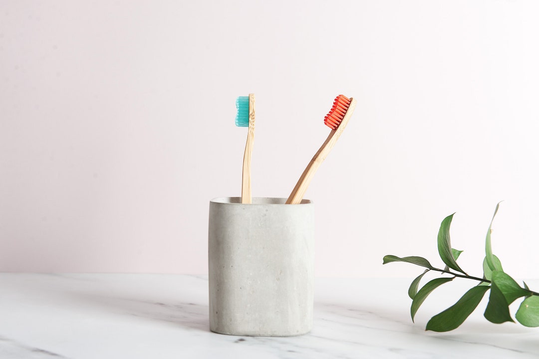 Square Concrete Toothbrush Pot - Sleek and Modern Bathroom Accessory ...