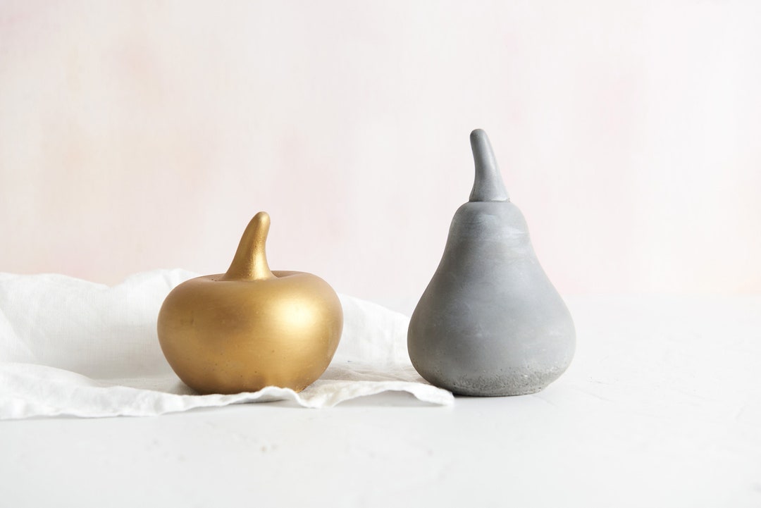 3D Concrete Apple and Pear Sculptures: Rustic Kitchen Decor - Etsy