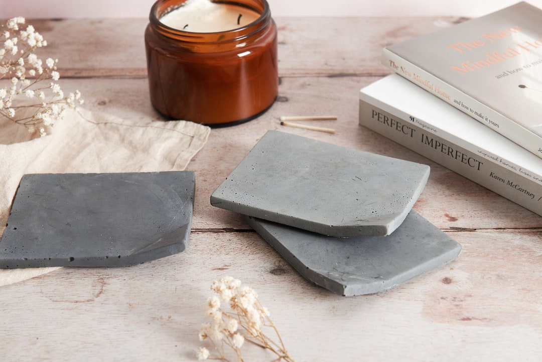 Rectangular Concrete Coasters With a Raised Edge, Available in Several ...