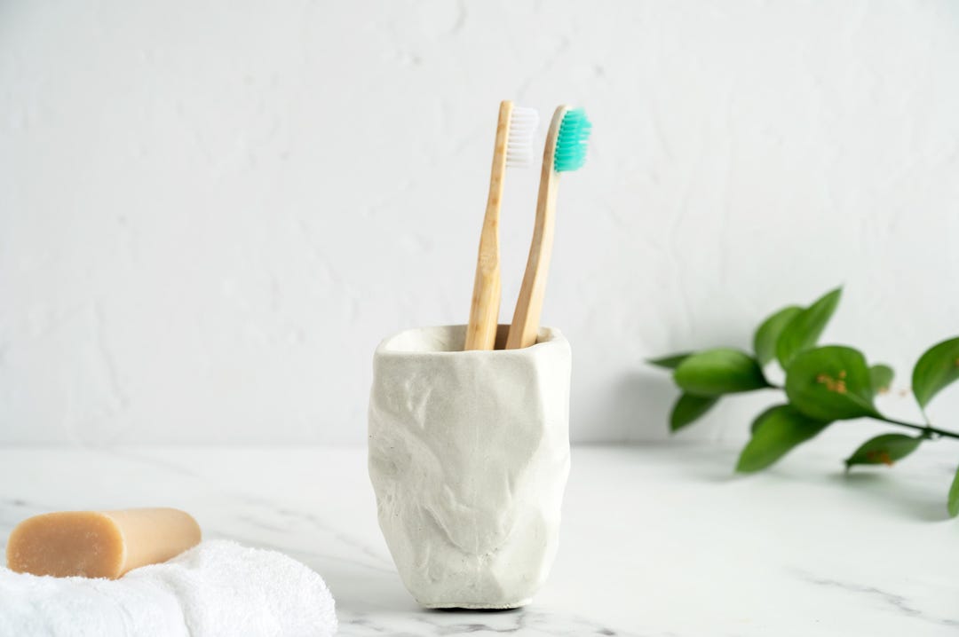 Concrete Toothbrush Holder Pot: Rock Style Bathroom Organizer, Modern ...