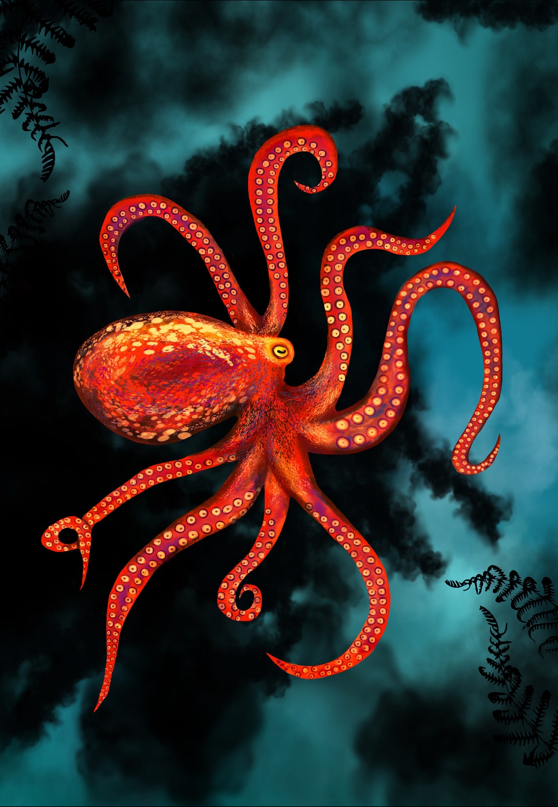 Octopus Under the Sea Illustration Art Print Horror | Etsy