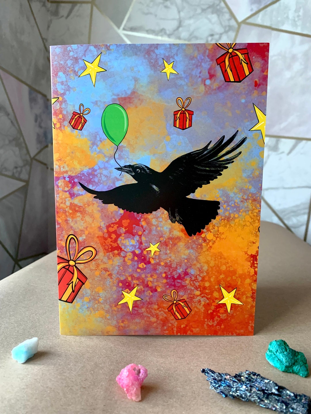 Crow Birthday Card Raven Greetings Card Colourful Bird - Etsy