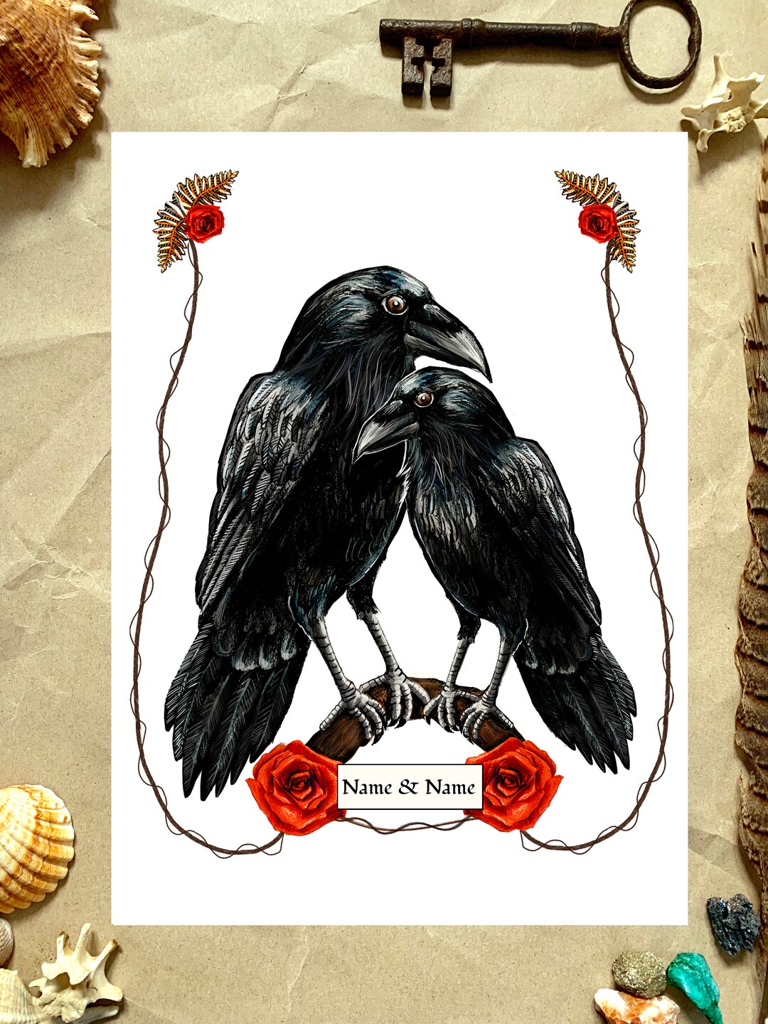 Personalized Raven Couple Print: Gothic Anniversary Art - Etsy
