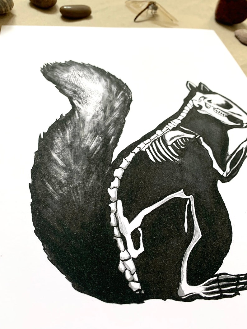 Skeletal Squirrel Illustration Art Gothic Print Horror - Etsy