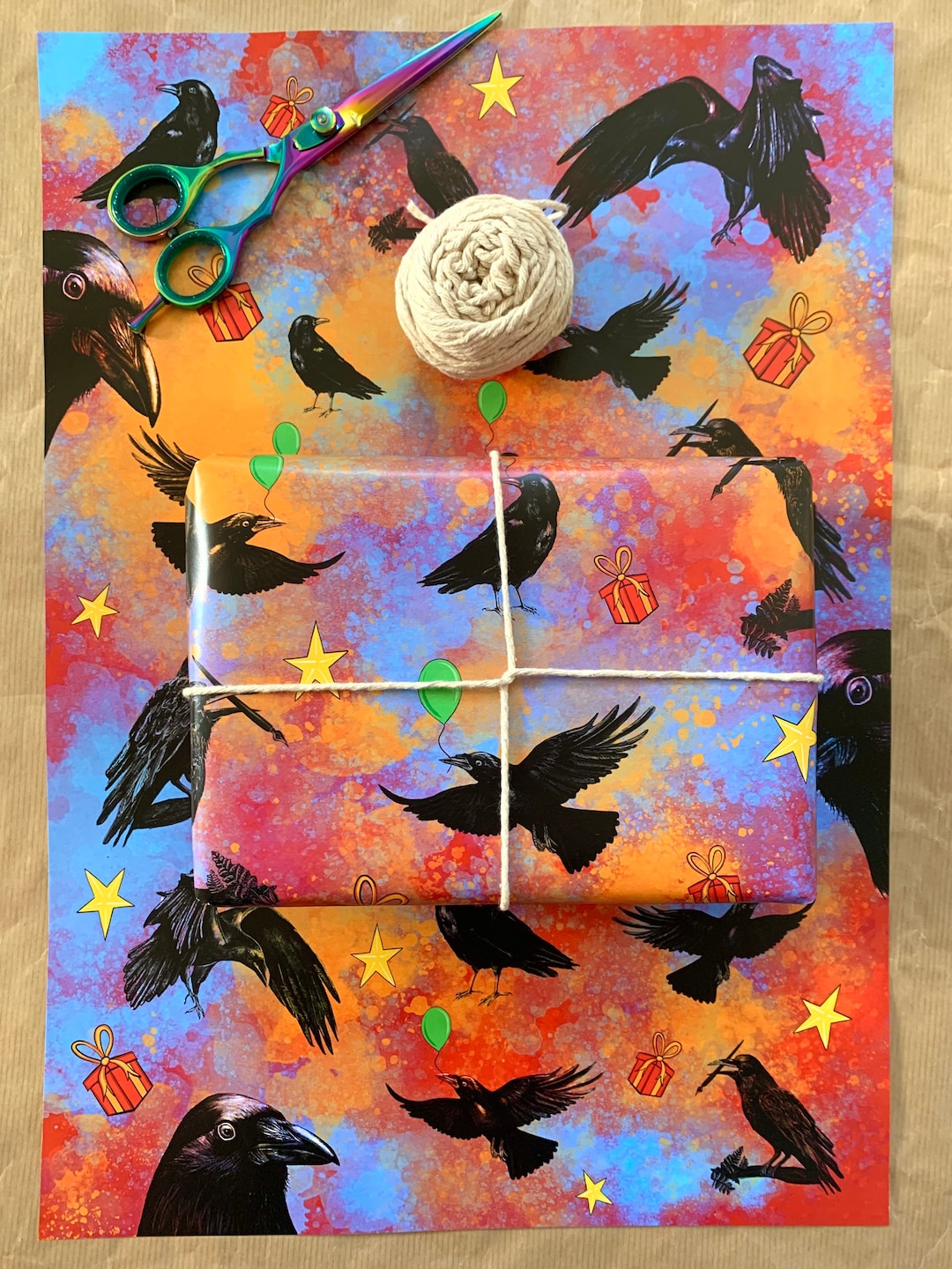 Birthday Crow Wrapping Paper - Raven Gift Wrap, Crow Paper, Bird Gift ...