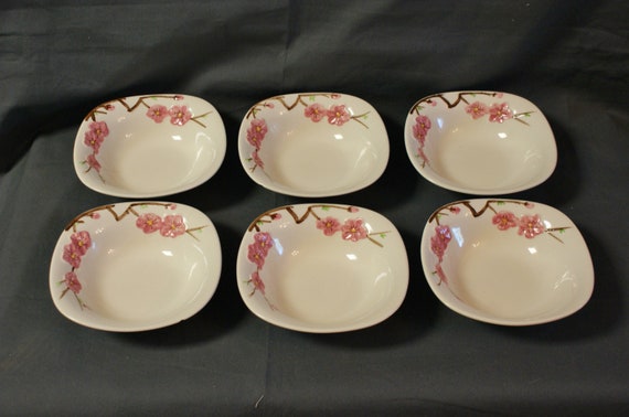 Six Peach Blossom by Poppytrail Coupe Cereal Bowls | Etsy