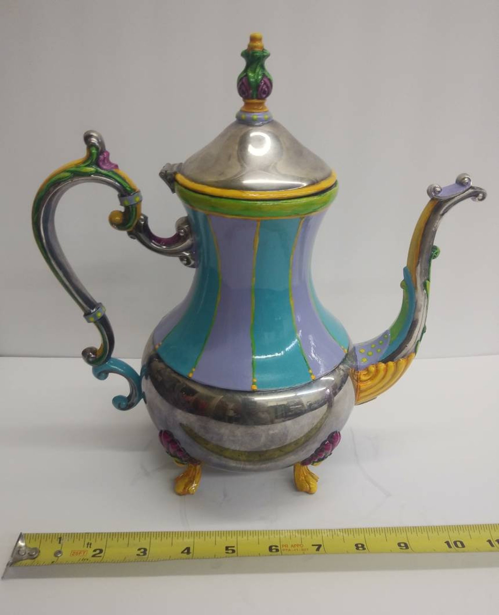 Whimsical Painted Silver Plate Coffee Pot - Etsy