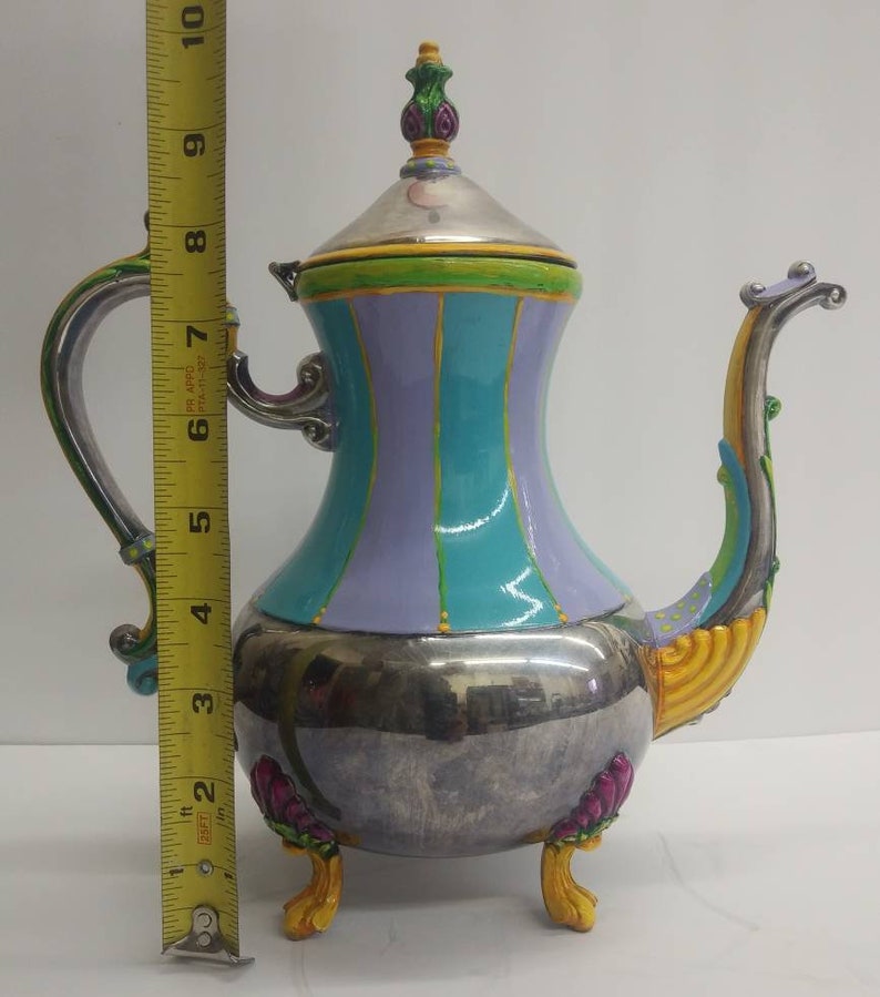 Whimsical Painted Silver Plate Coffee Pot - Etsy