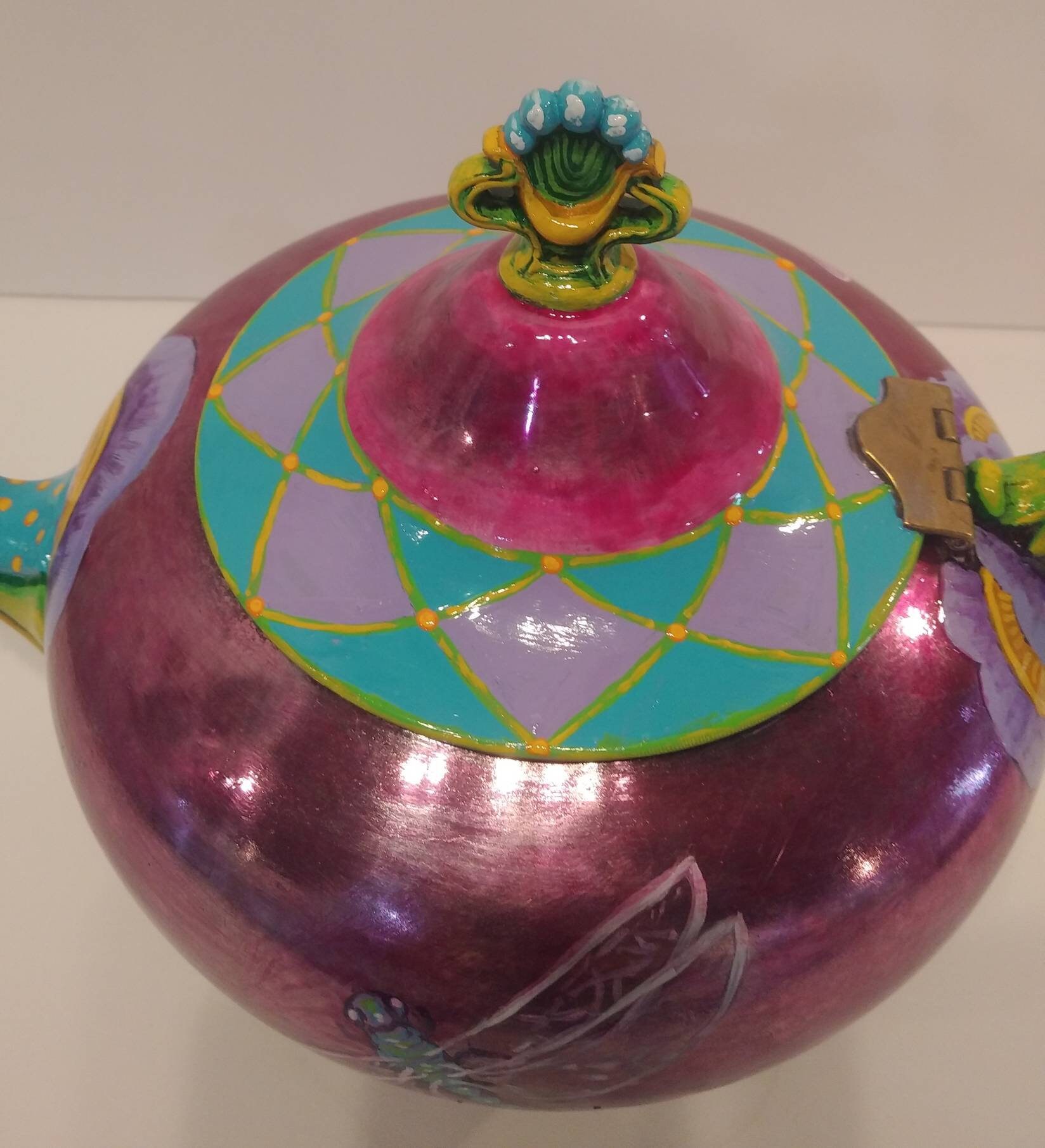 Whimsical Hand-painted Silver Plate Tea Pot | Etsy