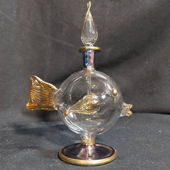 Blown Glass Perfume Bottle, Fish Shape - Gem