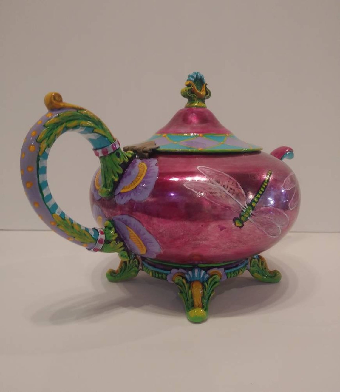 Whimsical Hand-painted Silver Plate Tea Pot | Etsy