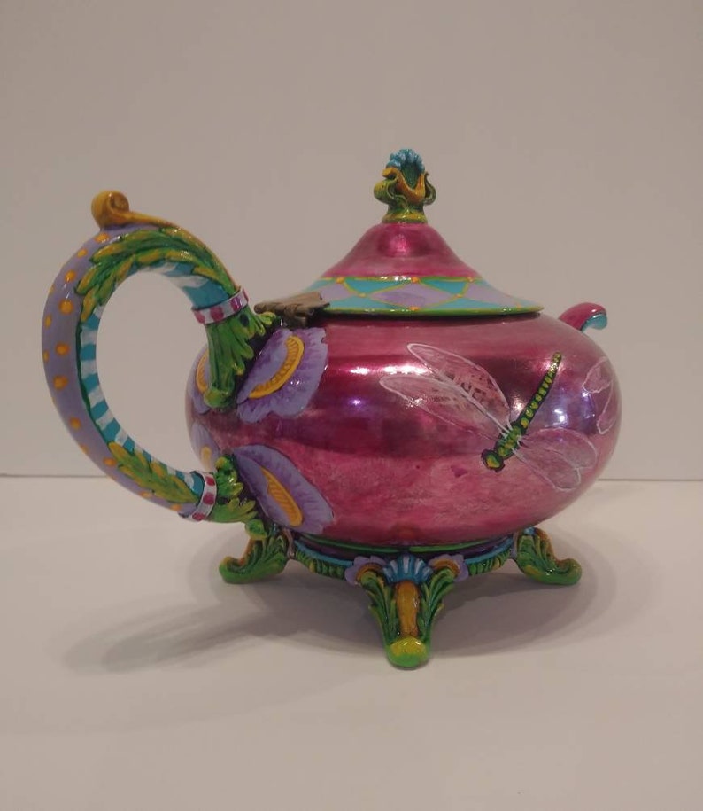 Whimsical Hand-painted Silver Plate Tea Pot | Etsy