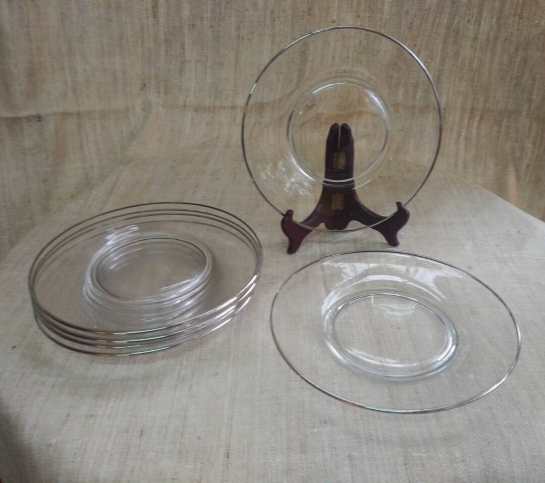 Set of 6 Silver Trimmed Glass Lunch Plates - Etsy
