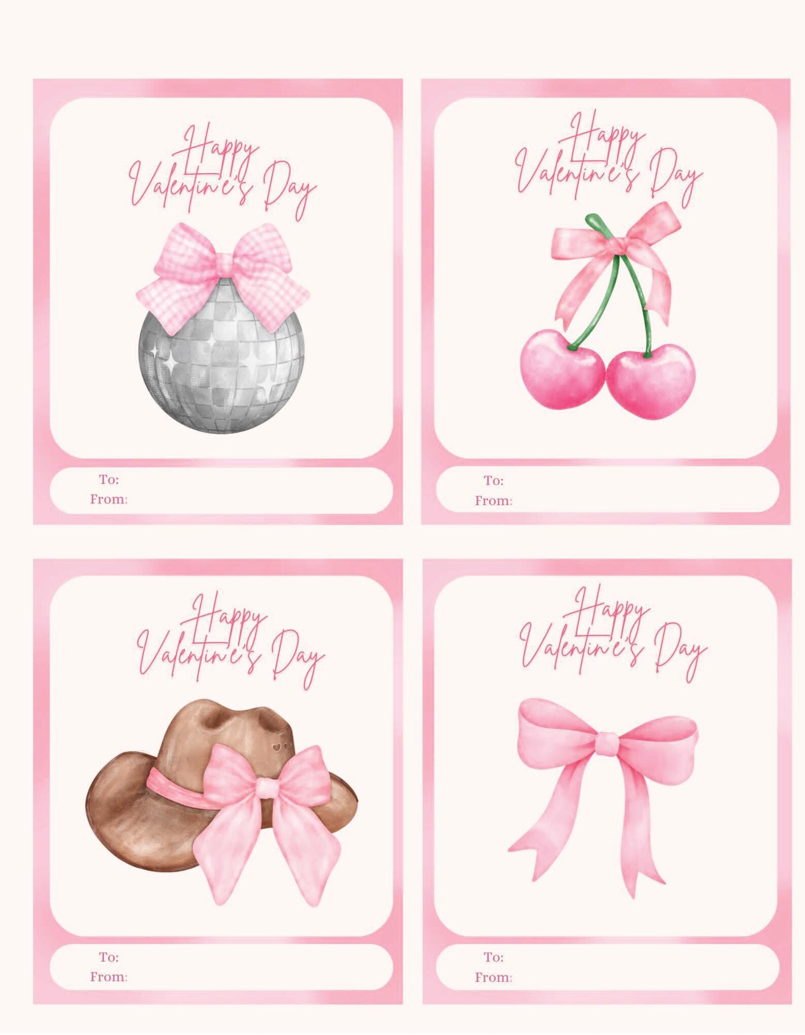 PRINTABLE Bow Valentine Card Red Digital Download Pink Bow Valentine ...