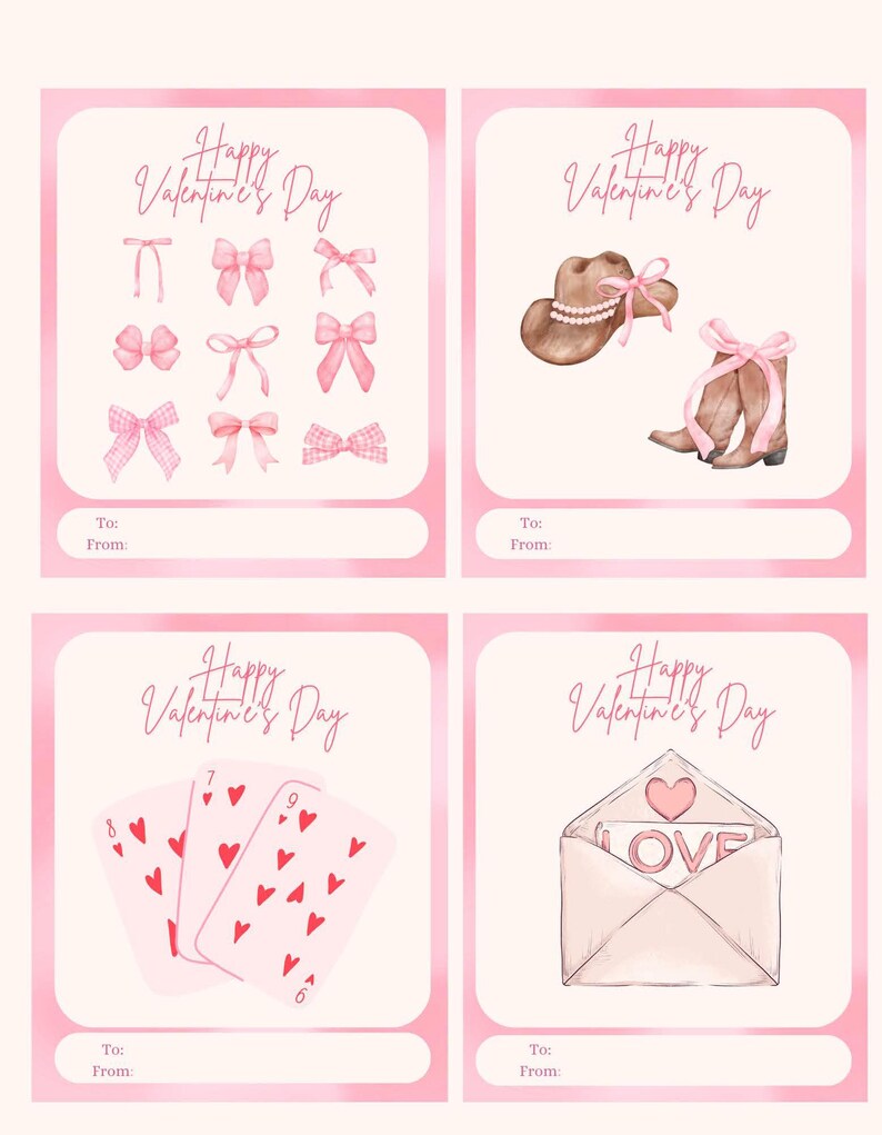 PRINTABLE Bow Valentine Card Red Digital Download Pink Bow Valentine ...