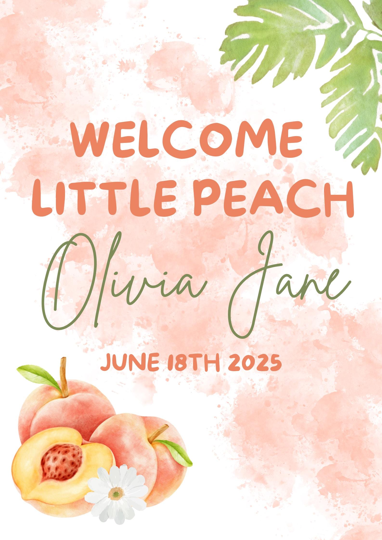 EDITABLE WELCOME Poster Peach Daisy Birthday First Birthday Sign Baby ...