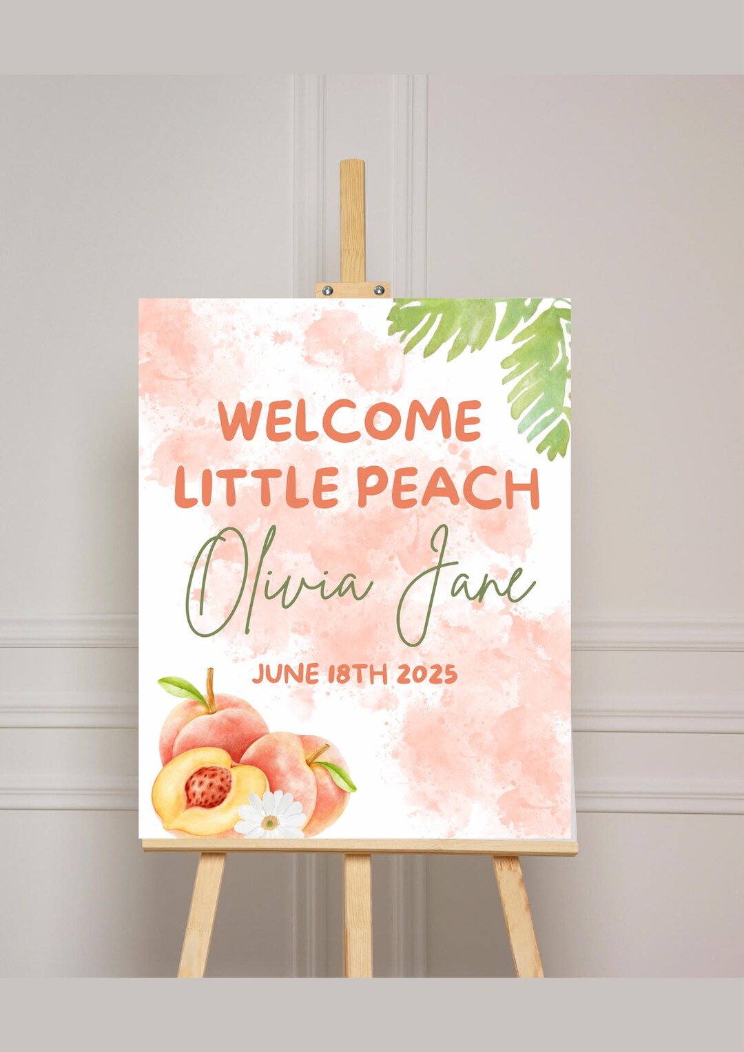 EDITABLE WELCOME Poster Peach Daisy Birthday First Birthday Sign Baby ...