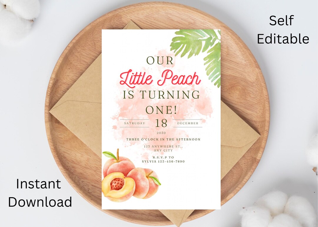 Editable Peach Birthday Invitation for Wedding, Baby Shower, Bridal ...