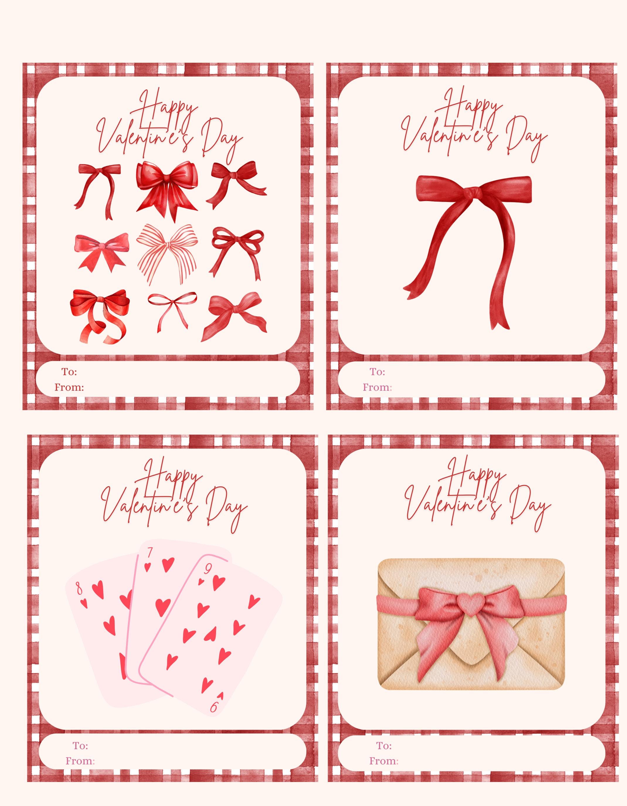 PRINTABLE Bow Valentine Card Red Digital Download Pink Bow Valentine ...