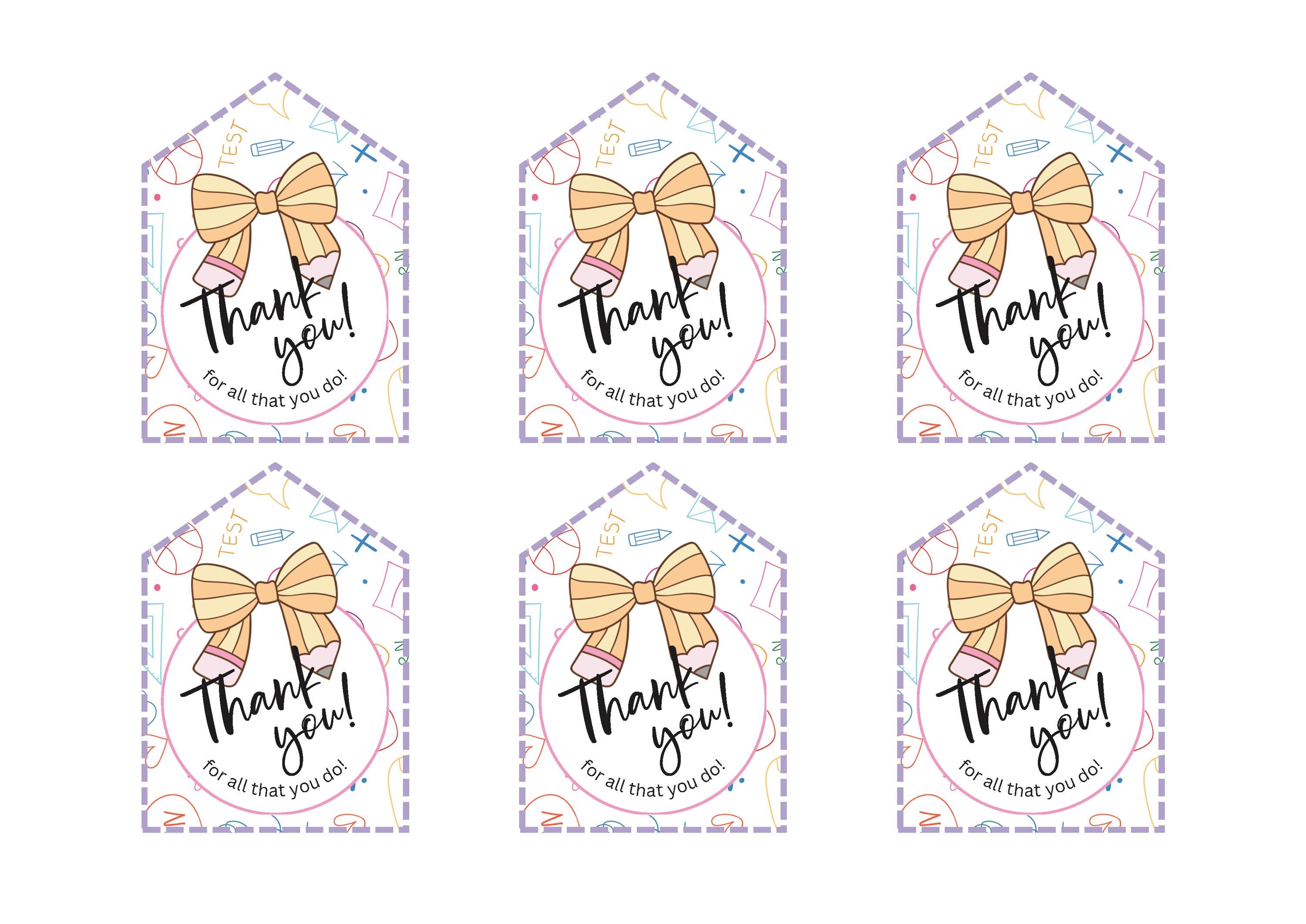 PRINTABLE Bow Teacher Appreciation Gift Tag, Digital Download Pink Bow ...