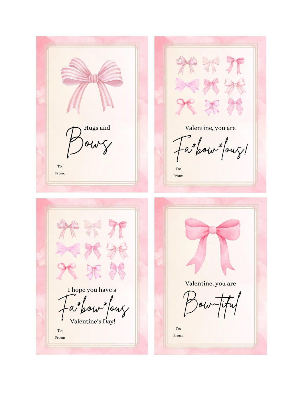 PRINTABLE Bow Valentine’s Day Card, Digital Download Pink Bow Valentine ...
