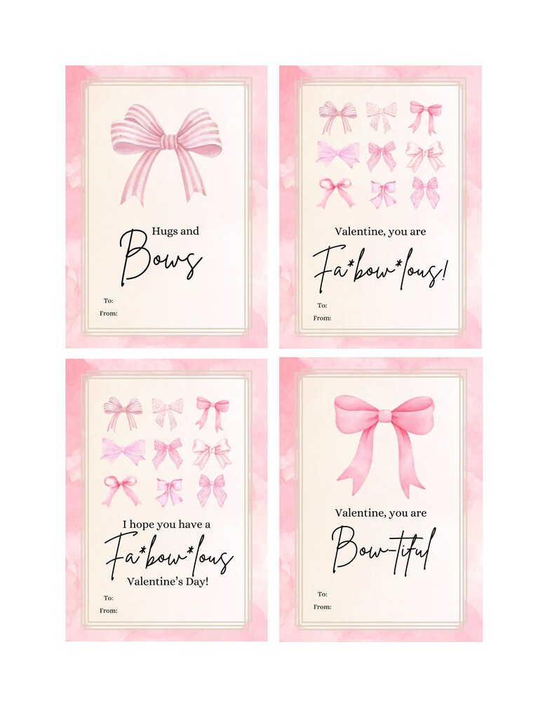 PRINTABLE Bow Valentine’s Day Card, Digital Download Pink Bow Valentine ...