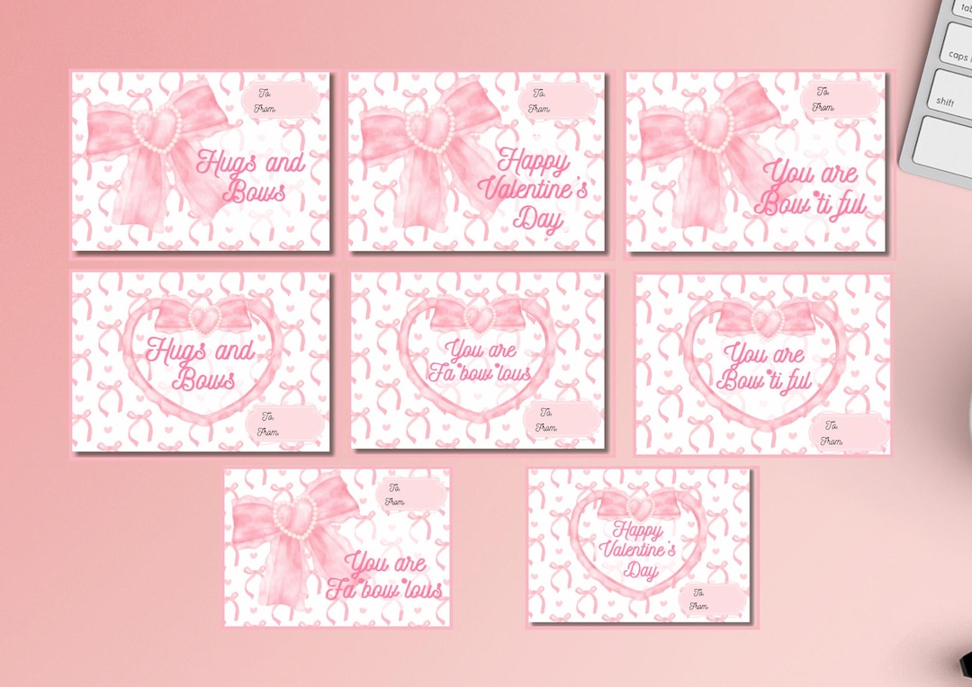 PRINTABLE Bow Valentine’s Day Card, Digital Download Pink Bows ...