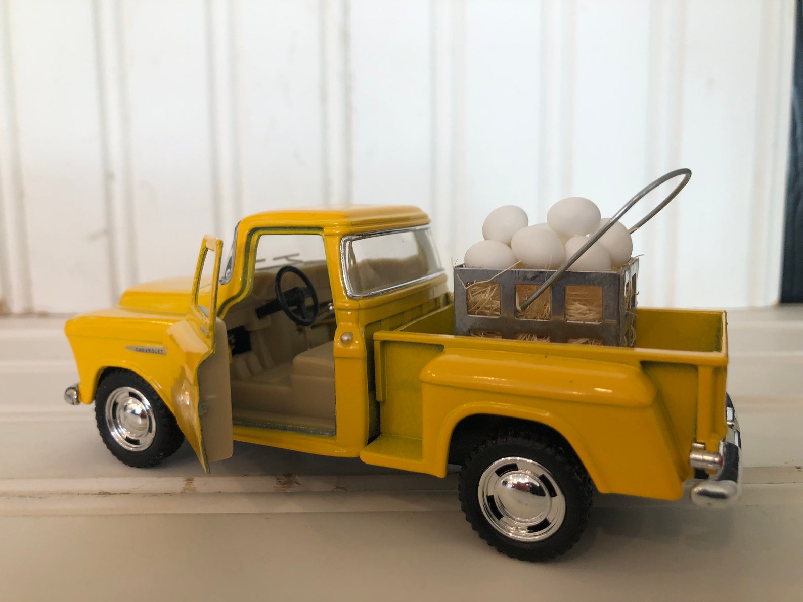 Vintage Yellow 1955 Chevy Pickup Truck With Egg Basket: Farmhouse ...