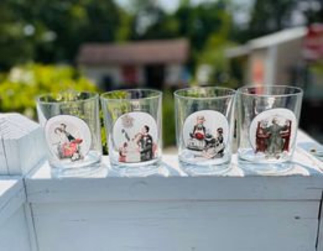 Vintage Norman Rockwell Bar, lot de 4 verres The Saturday Evening Post ...