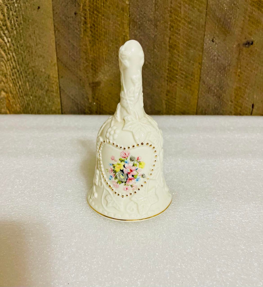 Vintage Porcelain Bell: Embossed Ivy, Heart Flowers, Gold Beading - Etsy