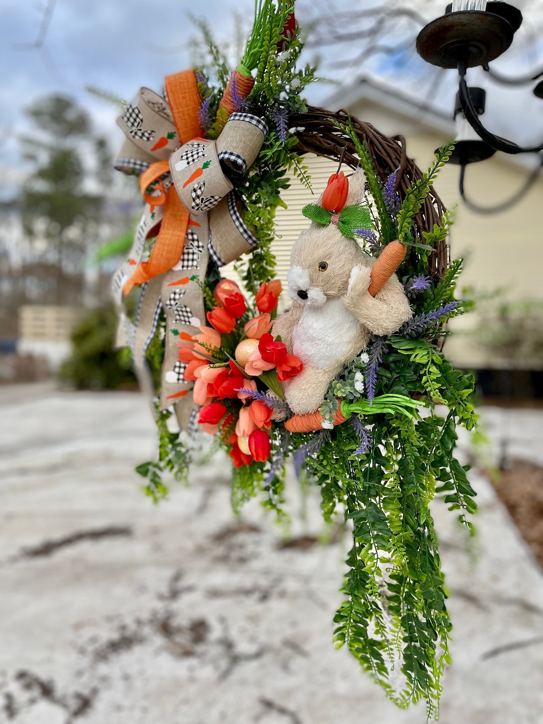 Easter Wreath, Rabbit Wreath, Easter Bunny Wreath With Carrots, Spring ...